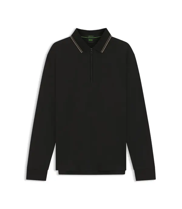BOSS Interlock Cotton Polo Shirt With Striped Collar