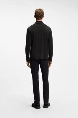 BOSS Interlock Cotton Polo Shirt With Striped Collar