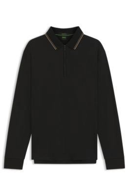BOSS Interlock Cotton Polo Shirt With Striped Collar