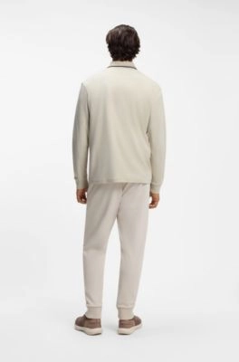 BOSS Interlock Cotton Polo Shirt With Striped Collar