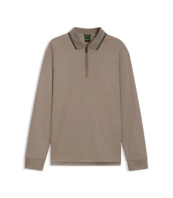 BOSS Interlock Cotton Polo Shirt With Striped Collar