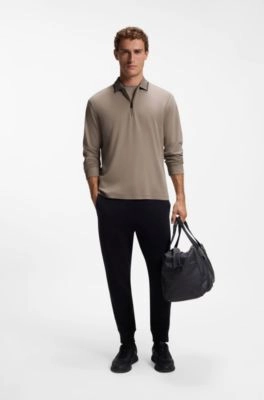 BOSS Interlock Cotton Polo Shirt With Striped Collar