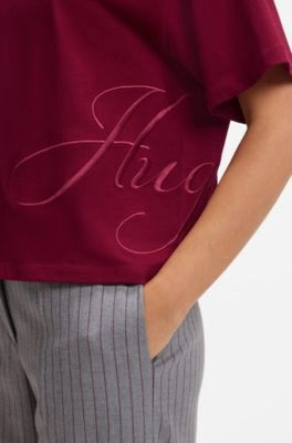 Hugo Cotton-jersey T-shirt With Oversized Logo Embroidery