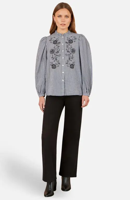 YUMI Cotton Gingham Embroidered Shirt