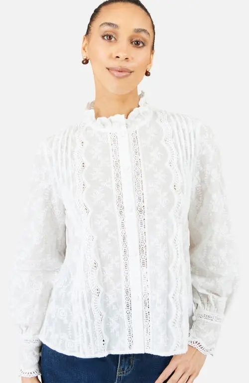 YUMI Lace Detail Cotton Blouse