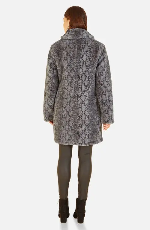 YUMI Snakeskin Print Faux Fur Coat