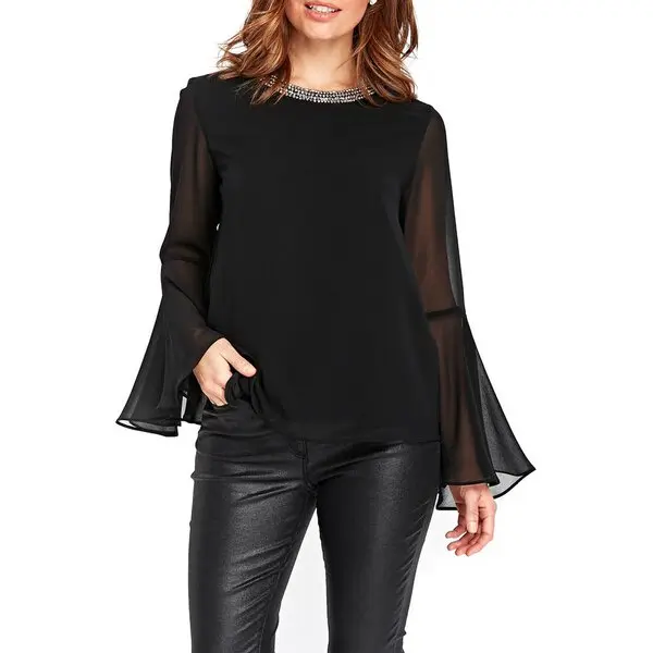 WALLIS Embellished Neck Blouse With Bell Sleeves