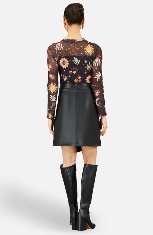 YUMI Faux Leather Wrap Skirt