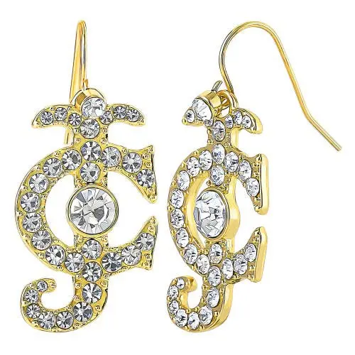 Juicy Couture Rhinestone Logo Drop Earrings For - Gold-tone