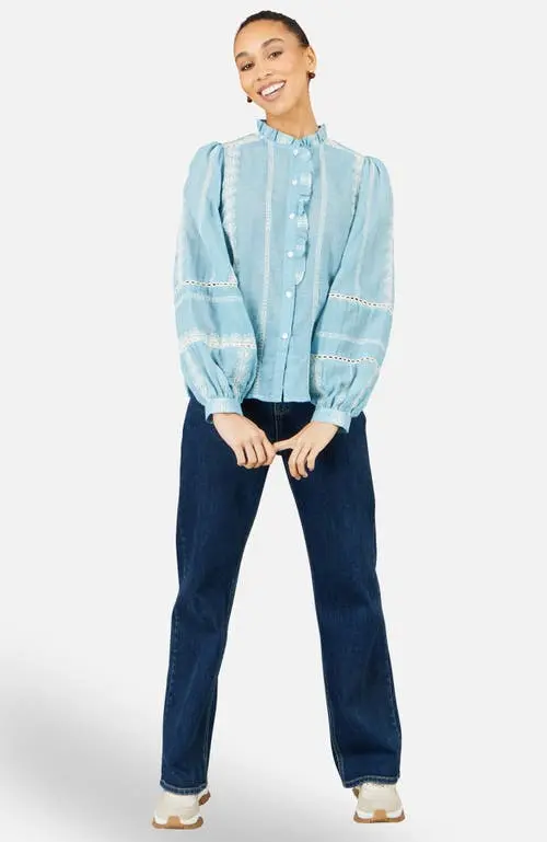 YUMI Cotton Embroidered Panel Shirt