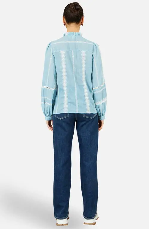 YUMI Cotton Embroidered Panel Shirt