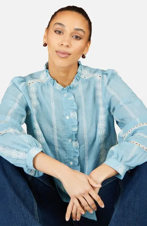 YUMI Cotton Embroidered Panel Shirt