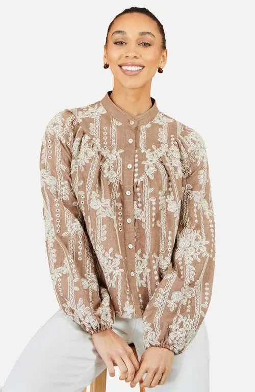 YUMI Embroidered Floral Relaxed Shirt