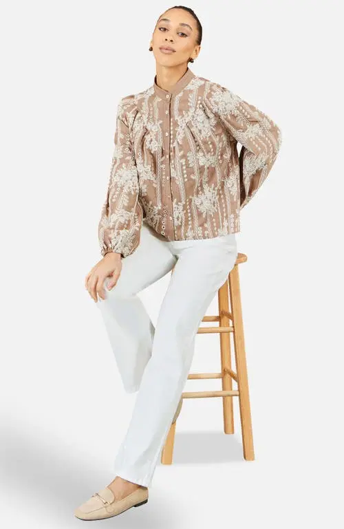 YUMI Embroidered Floral Relaxed Shirt