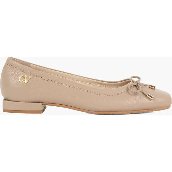 CAVALINHO Pebbled Leather Ballet Flats With Bow Detail - Beige