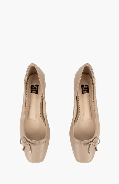 CAVALINHO Pebbled Leather Ballet Flats With Bow Detail - Beige