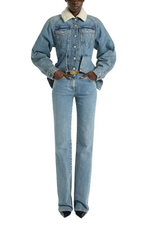 Balmain Faded Denim Peplum Jacket - Blue