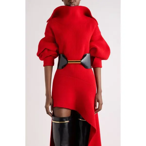 Givenchy High Neck Slashed Knit Minidress - Red