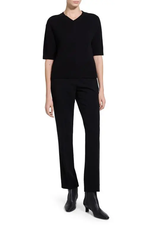 Theory Cropped Cashmere V-neck Sweater - Black