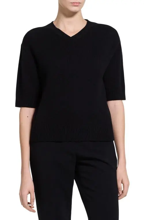 Theory Cropped Cashmere V-neck Sweater - Black