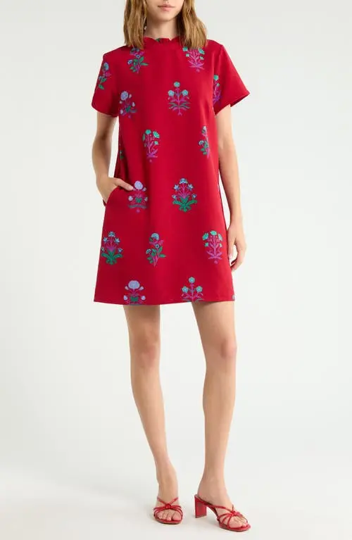 SUGARLIPS Rickie Genora Ruffle Shift Minidress - Burgundy-multi