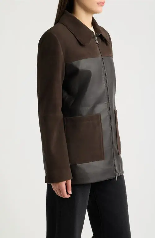 Bernardo Mixed Media Leather & Suede Shirt Jacket