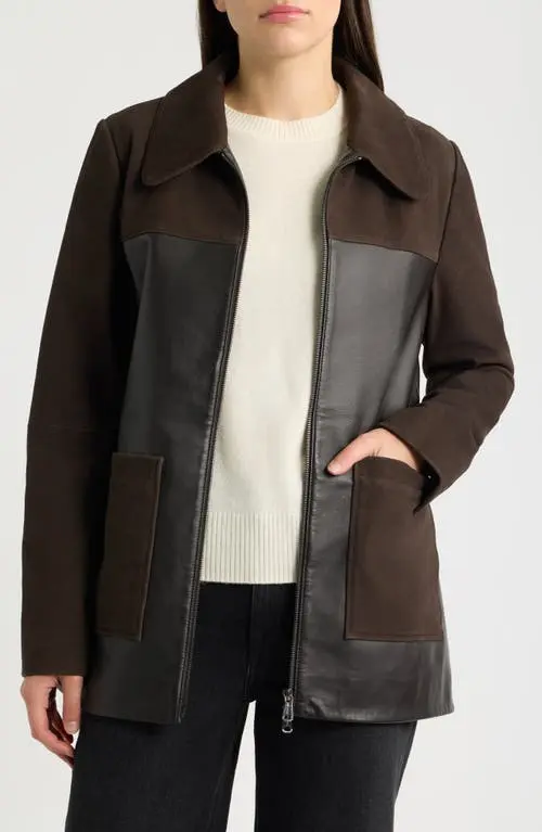 Bernardo Mixed Media Leather & Suede Shirt Jacket