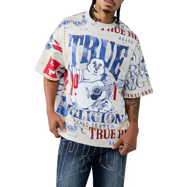 True Religion No. 1 Print Oversized Graphic T-shirt - Natural