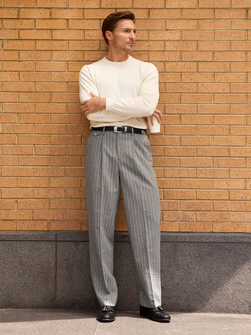 PAUL FREDRICK Finished Pleated Front Pants - Grey
