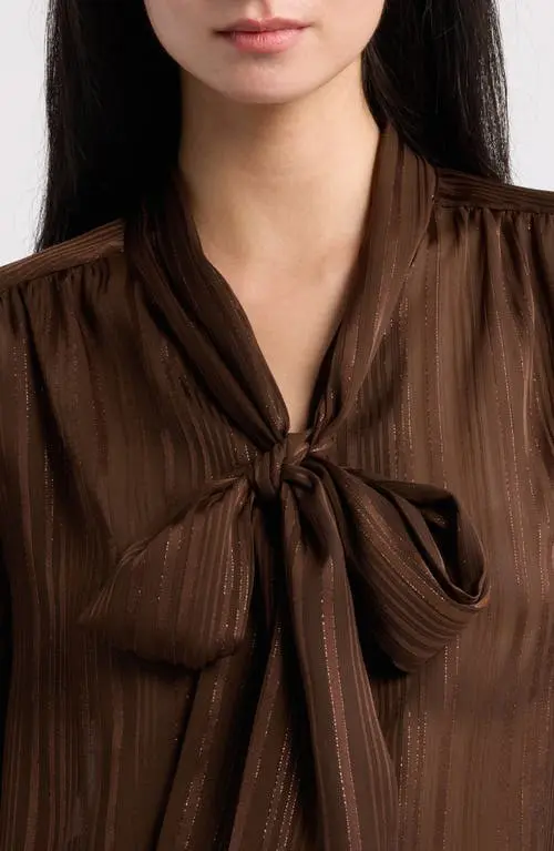 TAHARI ASL Metallic Stripe Chiffon Pussy-bow Blouse