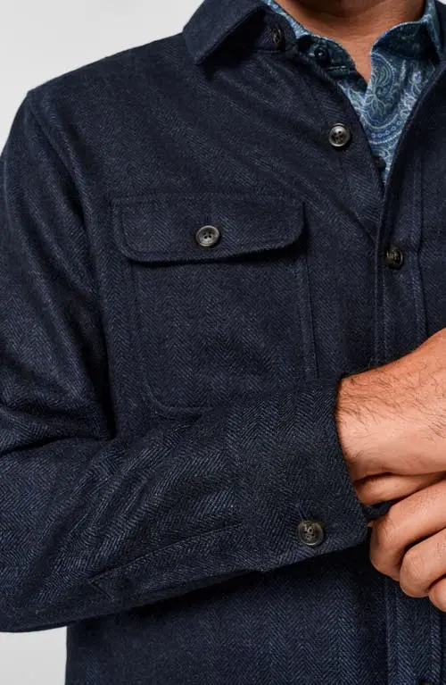 David Donahue Wool Herringbone Shirt Jacket