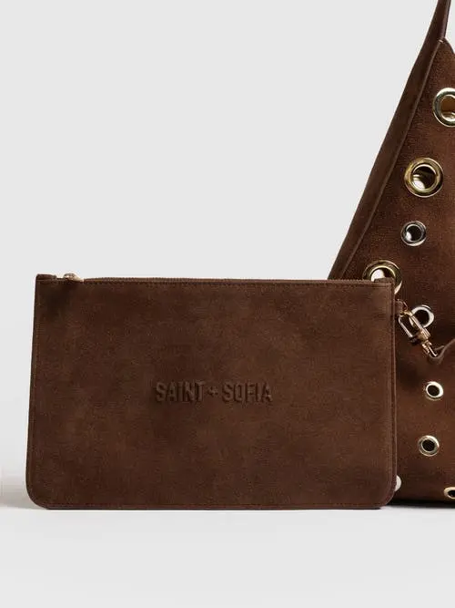 SAINT + SOFIA Allana Eyelet Bag - Coffee Suede