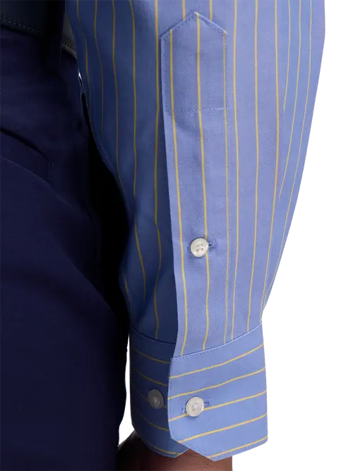 PAUL FREDRICK Cotton Point Collar Pinpoint Slim Contrast Trim Button Cuff Long Sleeve Shirt