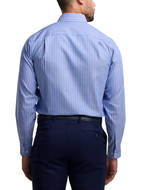 PAUL FREDRICK Cotton Point Collar Pinpoint Slim Contrast Trim Button Cuff Long Sleeve Shirt