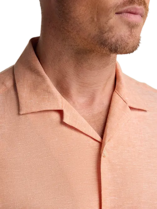 PAUL FREDRICK Linen Blend Solid Casual Shirt - Light Coral
