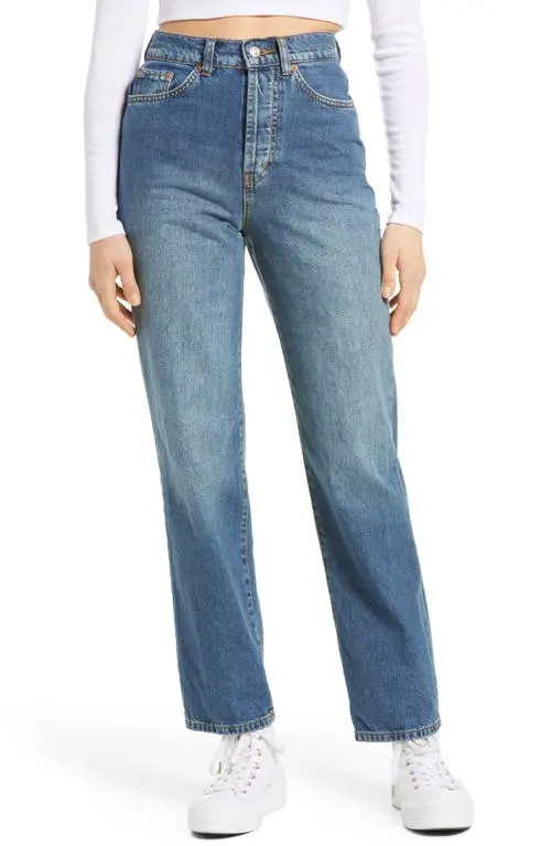 Topshop Buckle Carpenter Jeans - Mid Blue