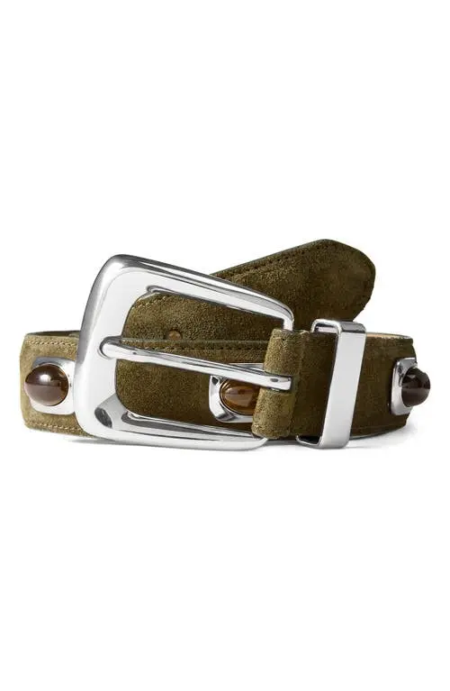 Veronica Beard Stone Embellished Suede Belt - Cypress Silver