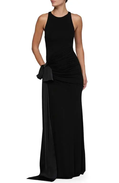 L'Agence Frost Shirred Racerback Bow Gown - Black