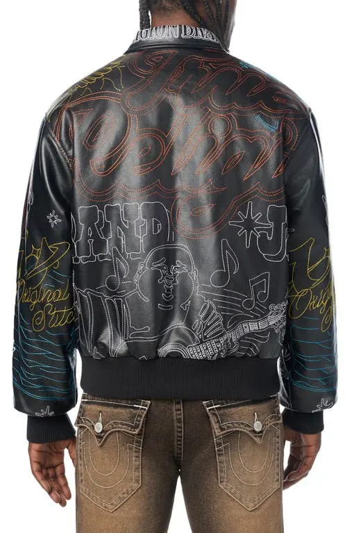 True Religion Trophy Faux Leather Bomber Jacket