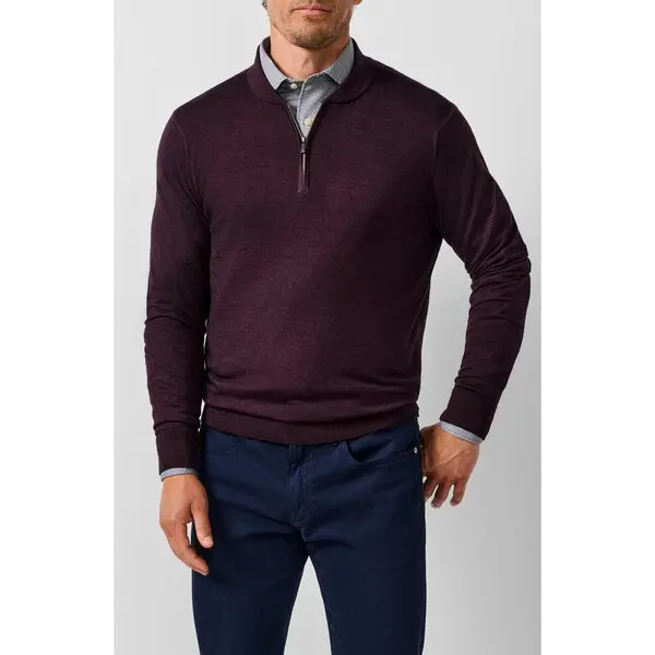 David Donahue Wool Blend Quarter Zip Sweater - Merlot