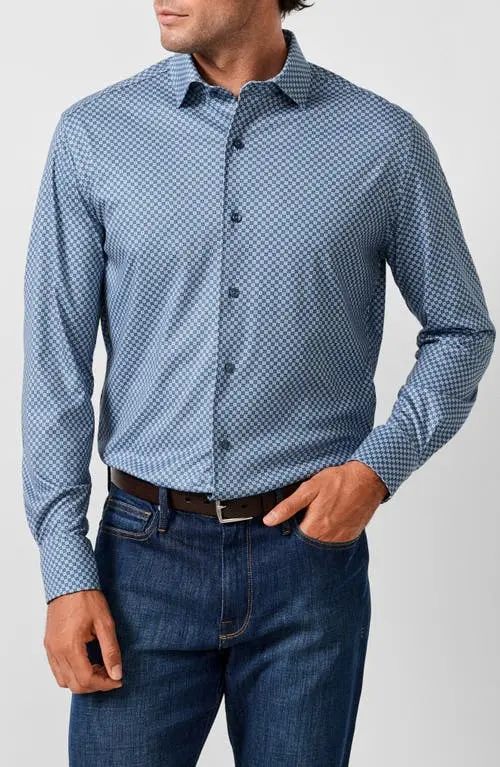 David Donahue Geometric Print Pima Cotton Shirt - Hunter/multi