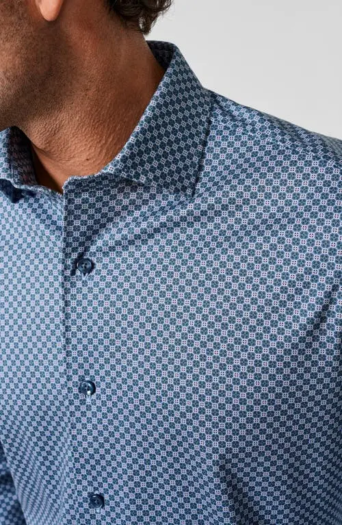 David Donahue Geometric Print Pima Cotton Shirt - Hunter/multi