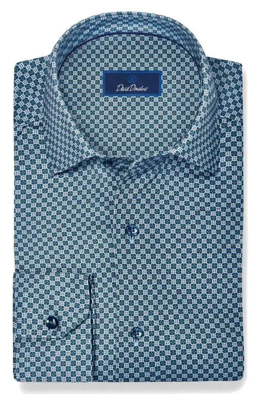 David Donahue Geometric Print Pima Cotton Shirt - Hunter/multi