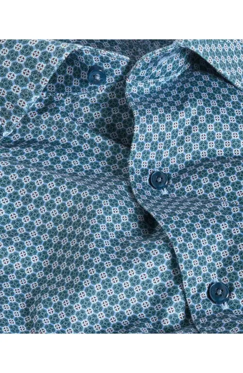 David Donahue Geometric Print Pima Cotton Shirt - Hunter/multi