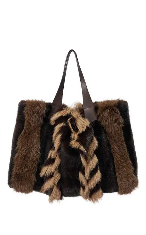 AZALEA WANG Confidante Faux Fur Handbag - Chocolate Multi