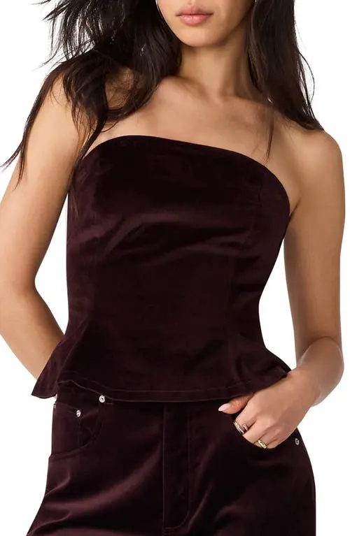 Steve Madden Dawnette Strapless Peplum Top - Deep Fig