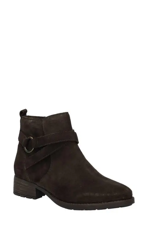 Josef Seibel Leather Bootie With Buckle Detail - Chocolate
