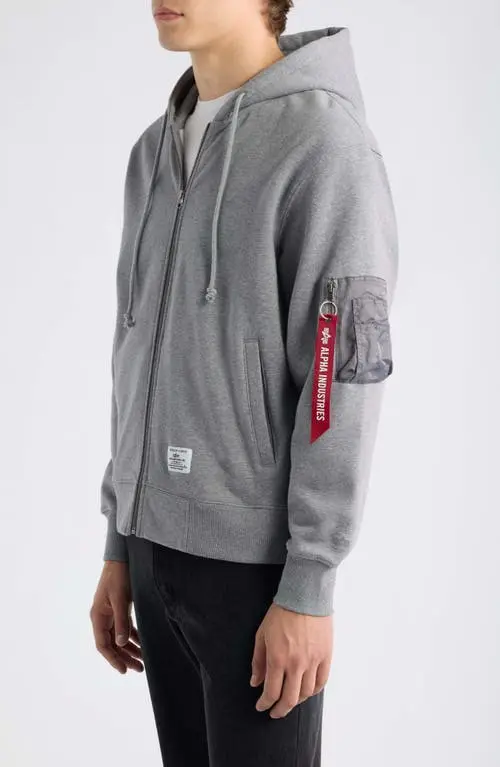 Alpha Industries Utility Pocket Full-zip Hoodie - Medium Charcoal Heather