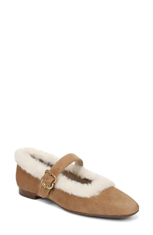 Sam Edelman Michaela Faux Fur Trim Mary Jane Flat - Bamboo Brown