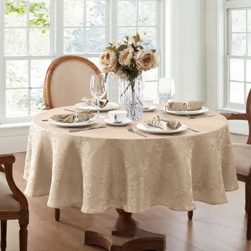 THREADMADE Caiden Elegance Damask Tablecloth - Taupe